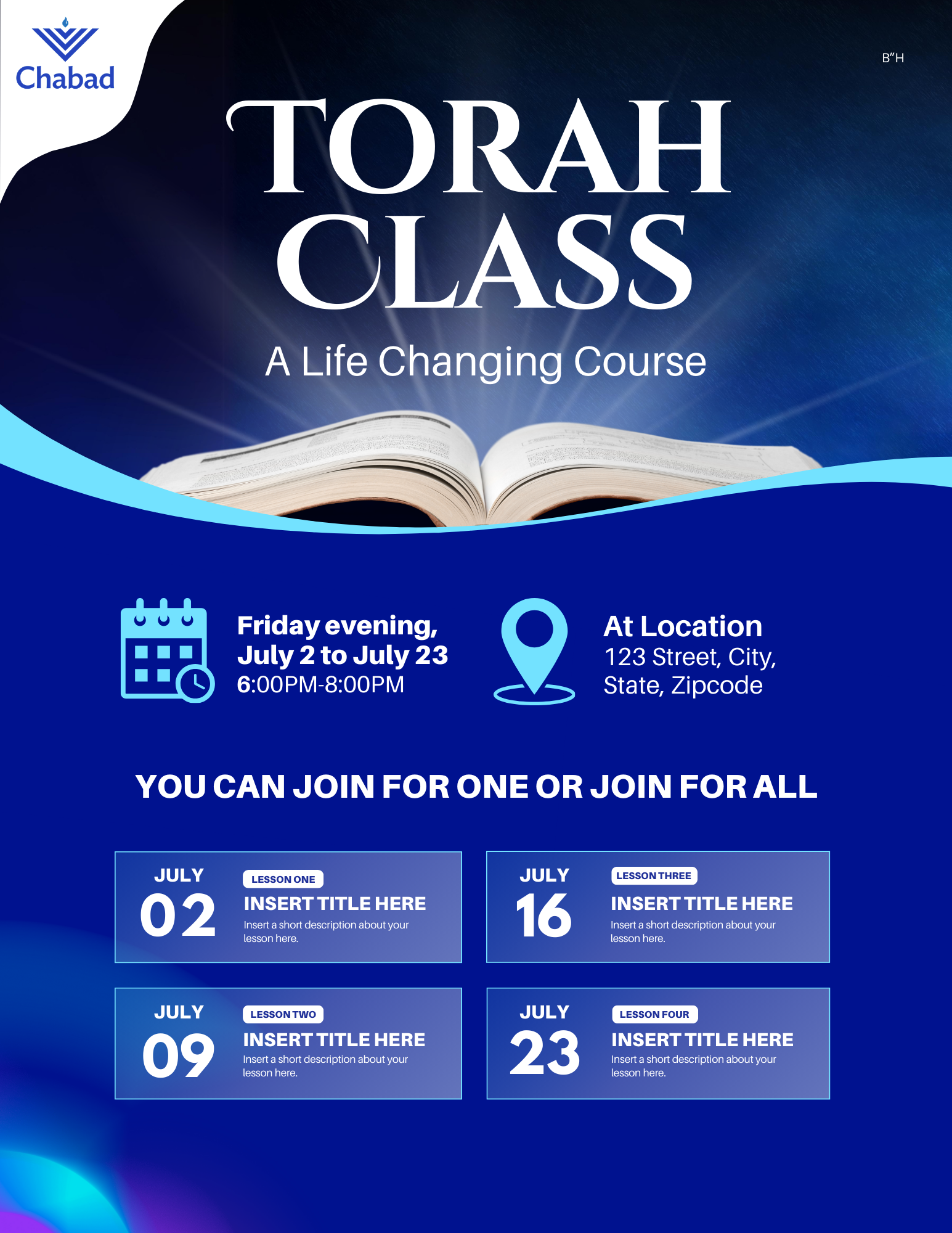 Lectures/Class Flyer – Template No. 2 – ChabadWorks Shop